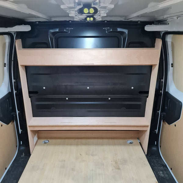 Bulkhead Storage with False Floor Shelf Attachment Extension